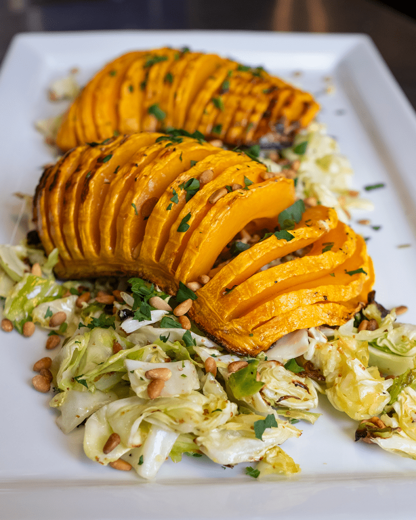Hasselback Butternut Squash with Roasted Cabbage - Wood Stone